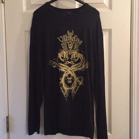 V Star | Shirts | Vstar Long Sleeve Black Shirt With Gold Detail | Poshmark